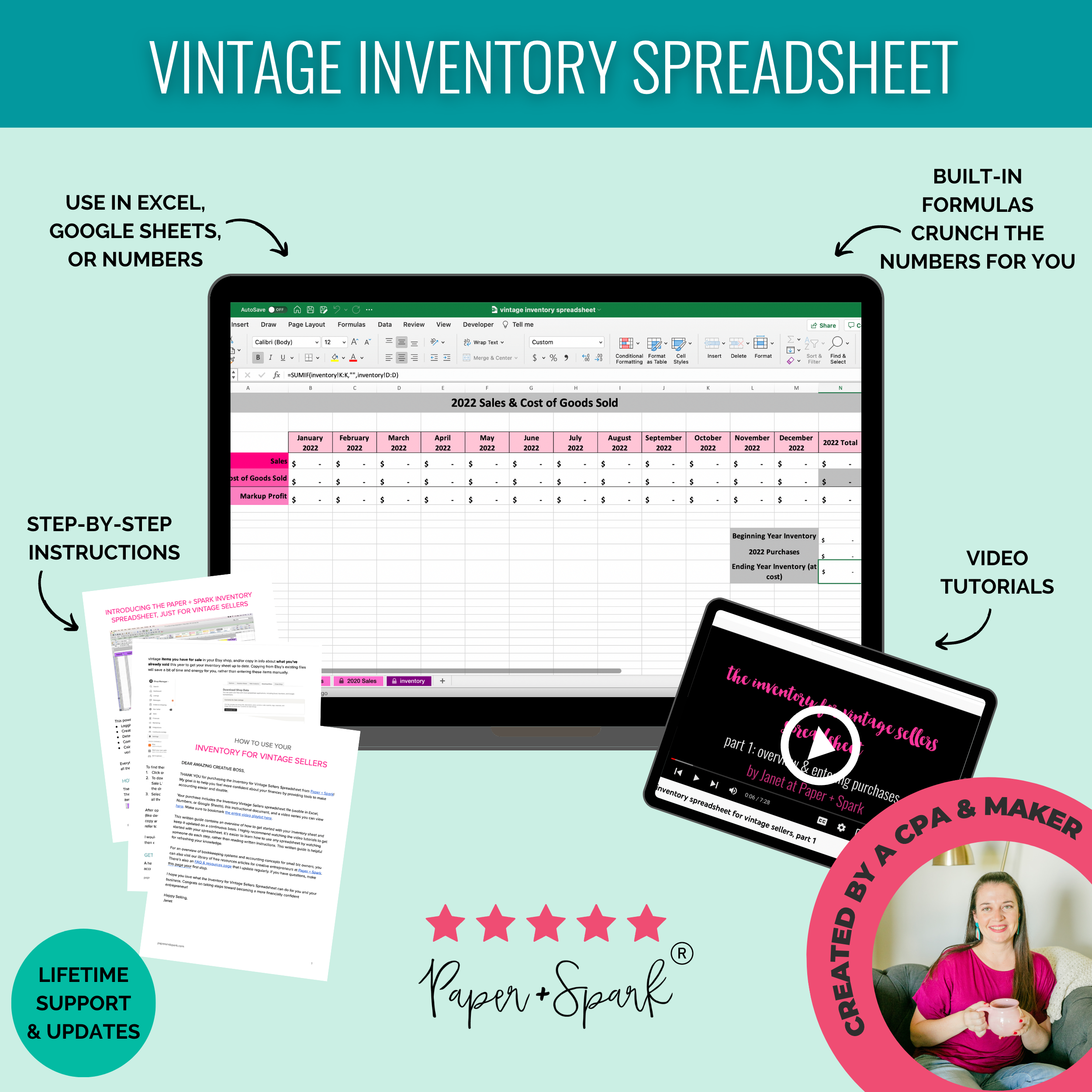 Inventory for Vintage Seller Spreadsheet – Paper and Spark