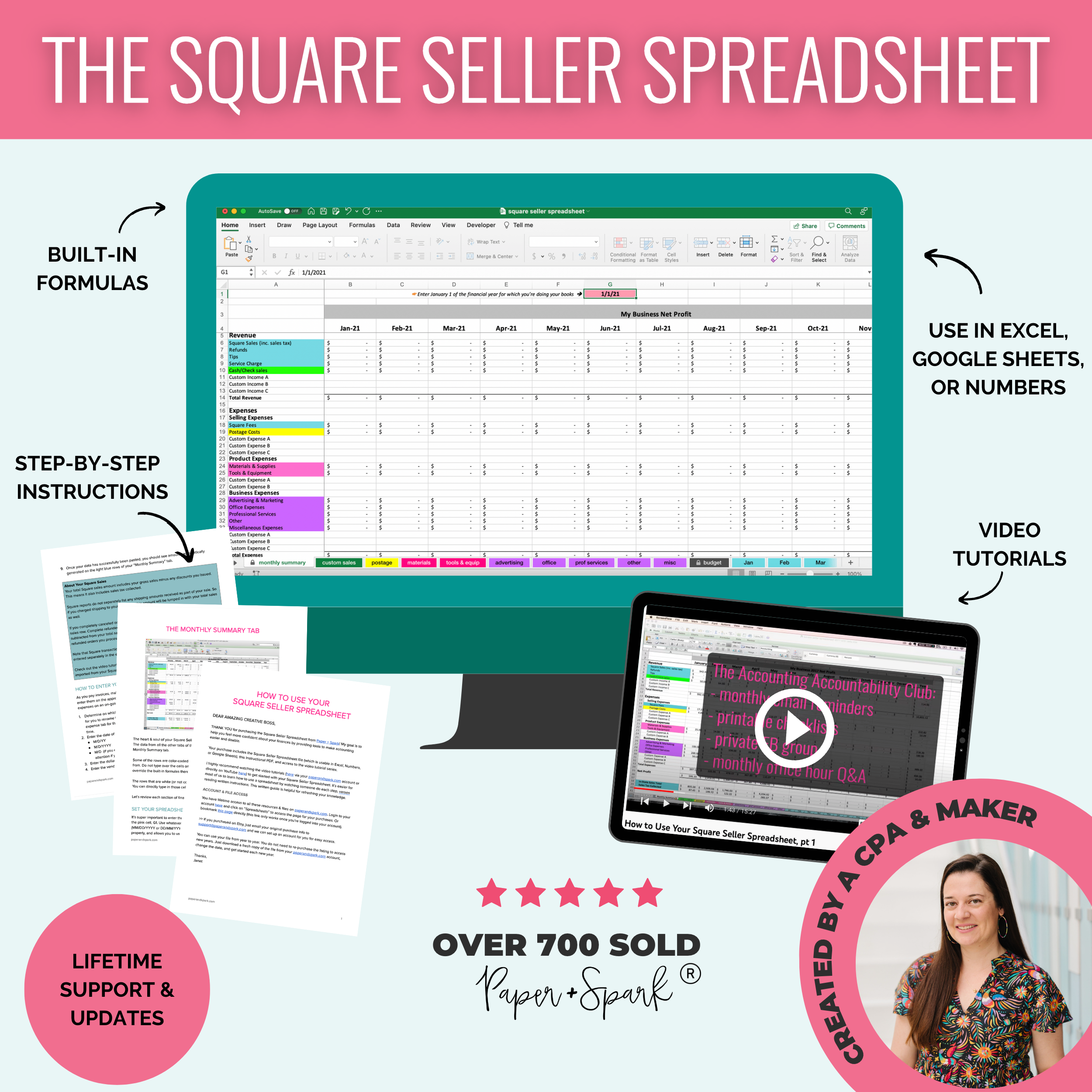 Square Seller Spreadsheet – Paper and Spark