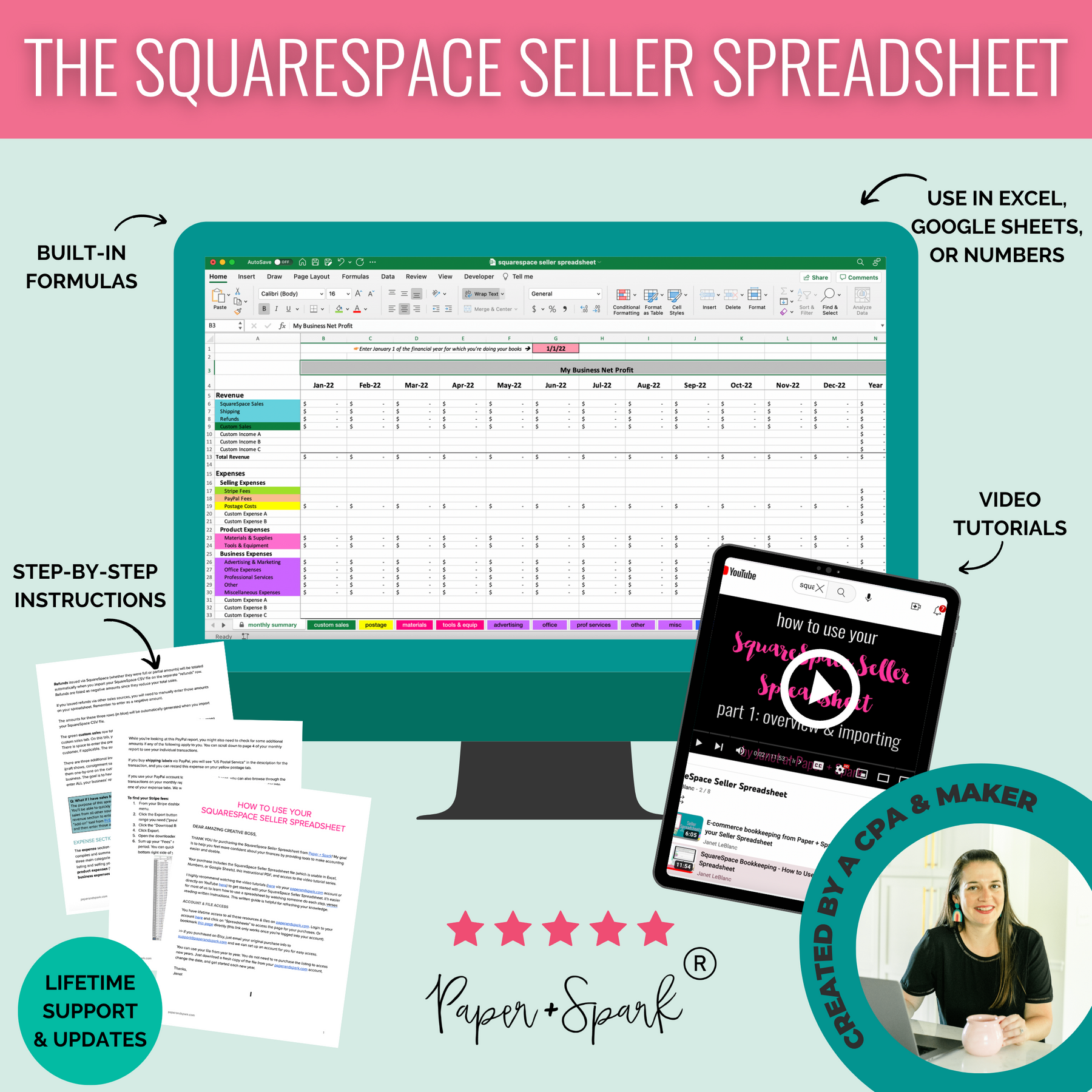 SquareSpace Seller Spreadsheet – Paper and Spark